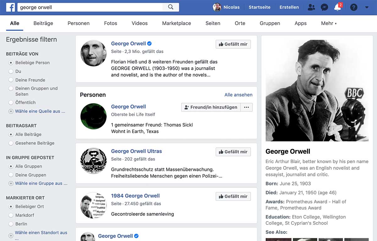 Neues aus der Facebook-Suche: Ergebnisseiten jetzt mit Knowledge-Graph ...